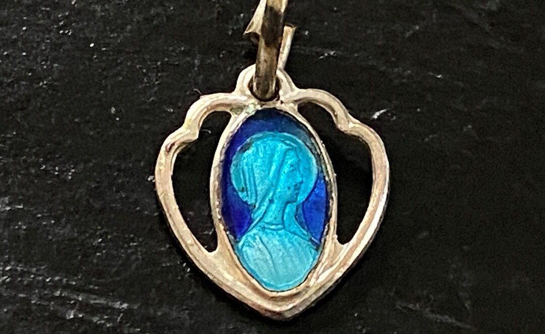 Vintage Lourdes Blue Enamel Virgin Mary Medal Pendant - Etsy
