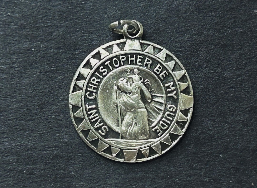 Vintage Sterling Silver St Christopher Medal: Compass Style, Travelers ...