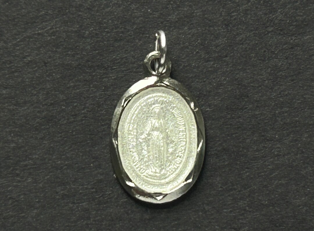 Vintage White Enamel Miraculous Medal, Blessed Mother White Enamel ...