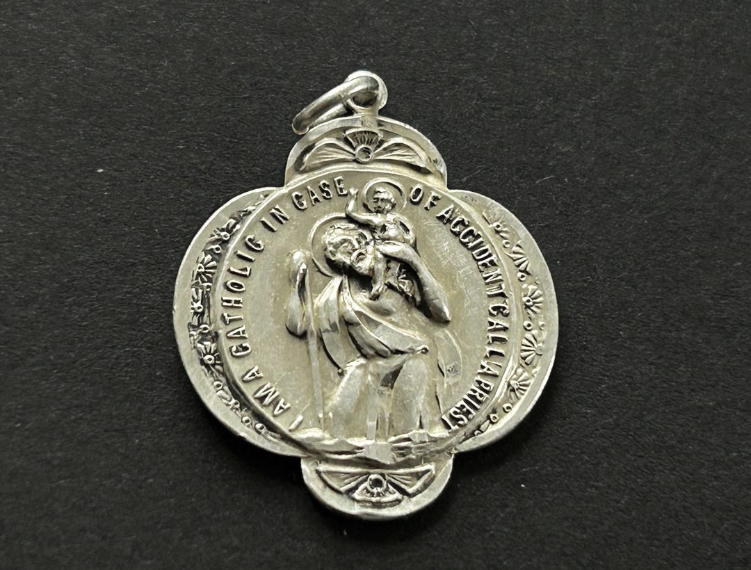 Antique Sterling St Christopher Religious Medal, Raised St Christopher ...