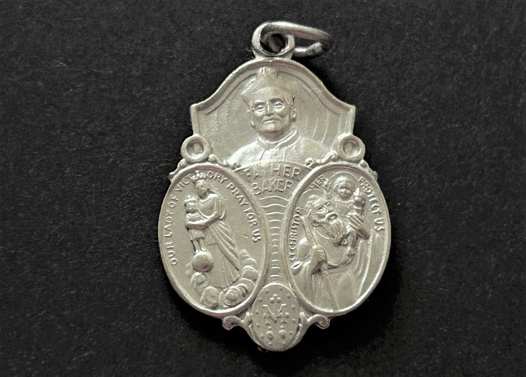 Vintage 3way Religious Medal, Father Baker, Our Lady of Victory and St ...