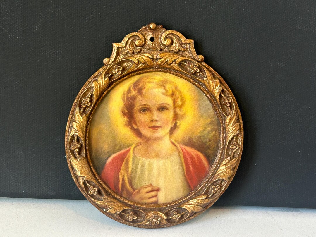 Antique Child Jesus Small Wall Plaque, Leaf and Floral Detailing ...