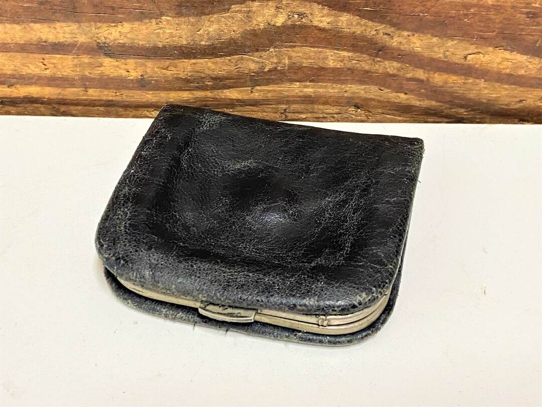 Antique Small Leather Coin Purse, Interior Snap Pocket, Old Leather ...