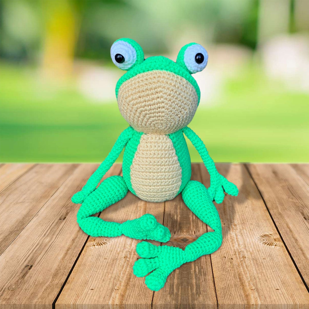 Cute Handmade Crochet Frog Plush Toy Small Amigurumi Green Frog Stuffed ...