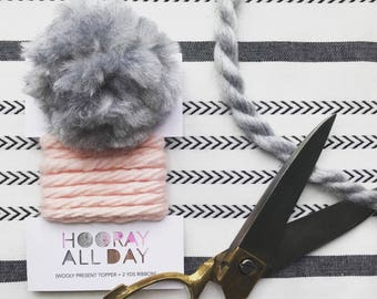Reusable Gift Topper / Present Topper / Ribbon / Wooly Sand Pom With ...