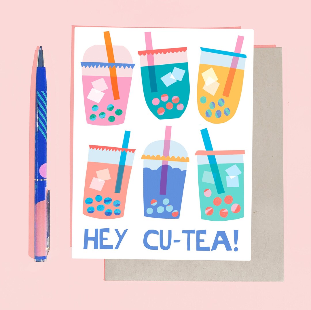 Hey Cu-tea - Modern Boba/bubble Tea Love and Friendship Card / Handmade ...