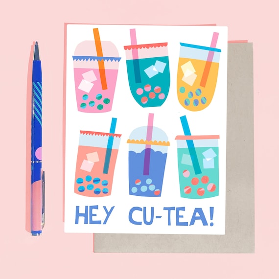 Hey Cu-tea Modern Boba/bubble Tea Love and Friendship Card / - Etsy