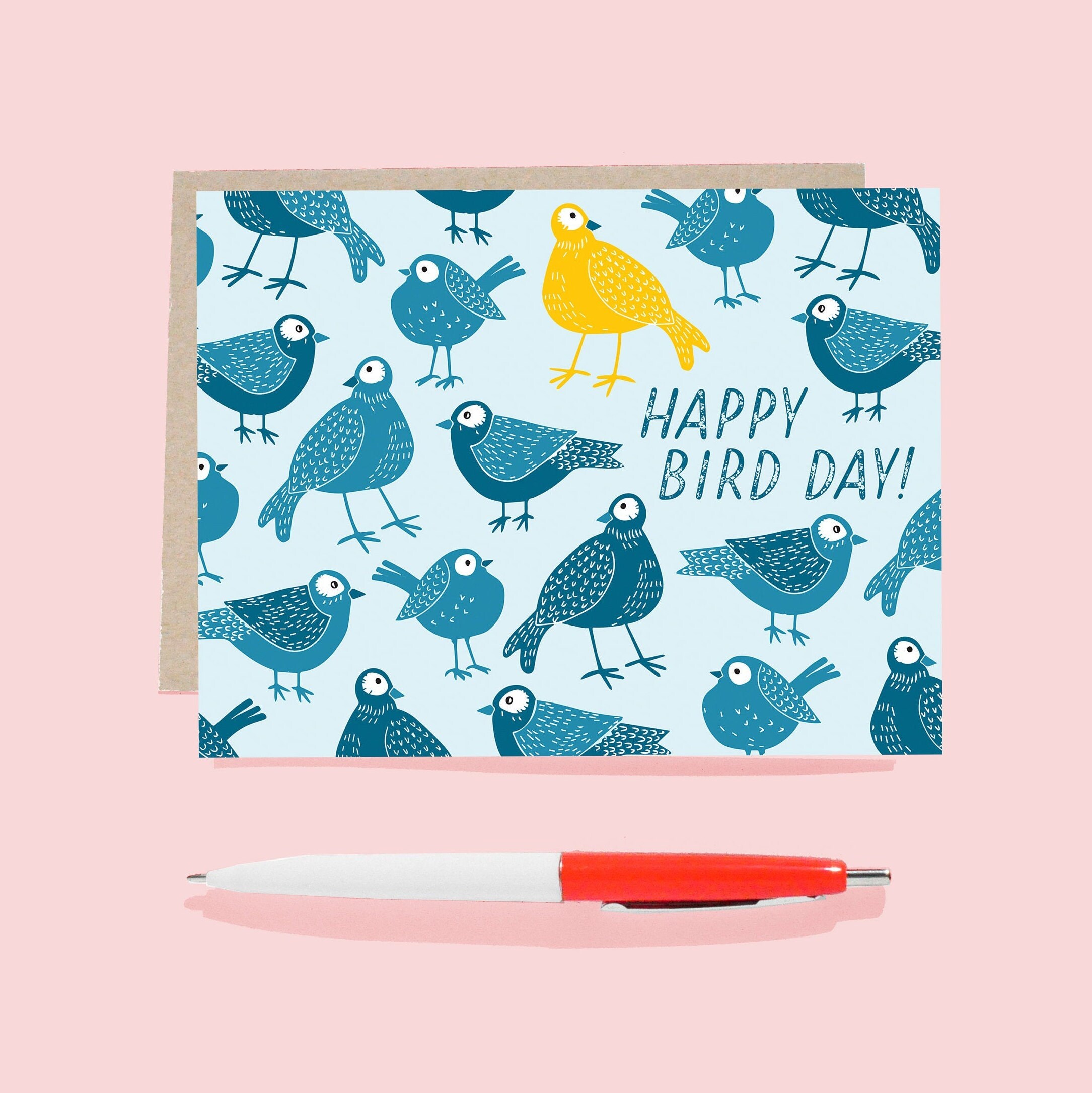 Modern Birthday Card / happy Bird Day With Kraft - Etsy