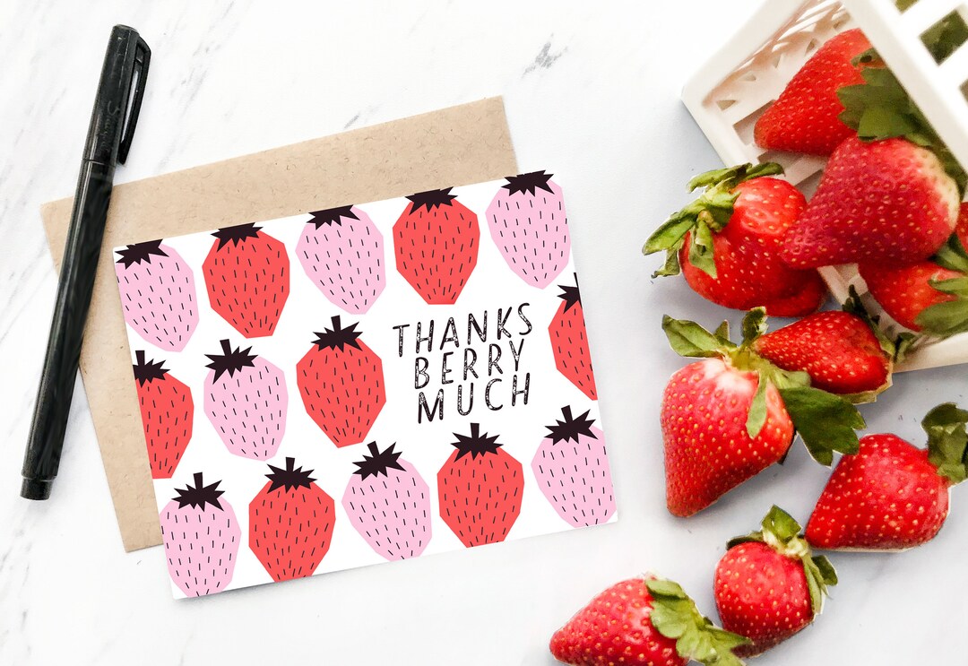 Modern Thank You Card / thanks Berry Much With Kraft Envelope A2 5.5 X ...