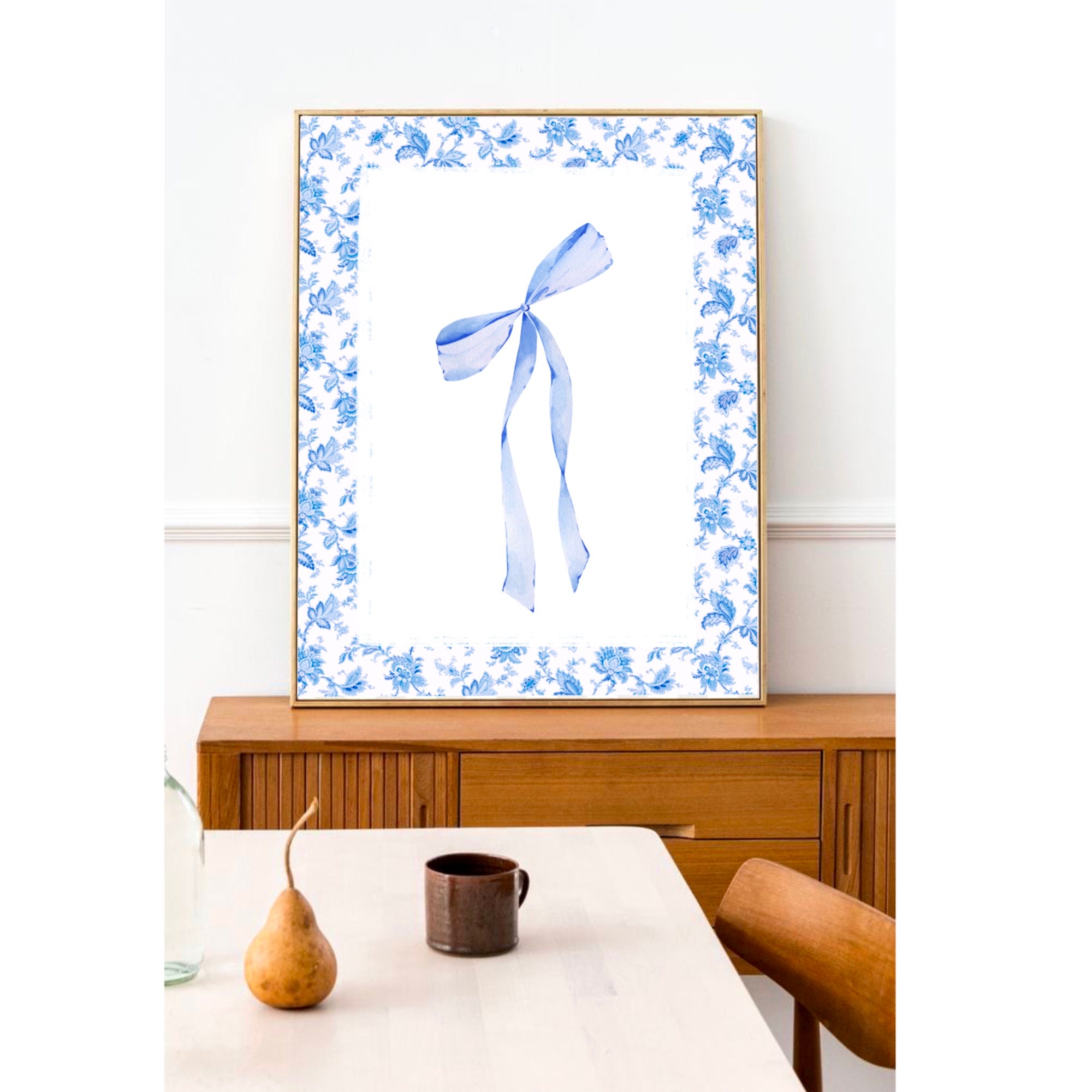Blue Watercolor Bow Print, Nursery Printable, Floral Printable, Bow ...