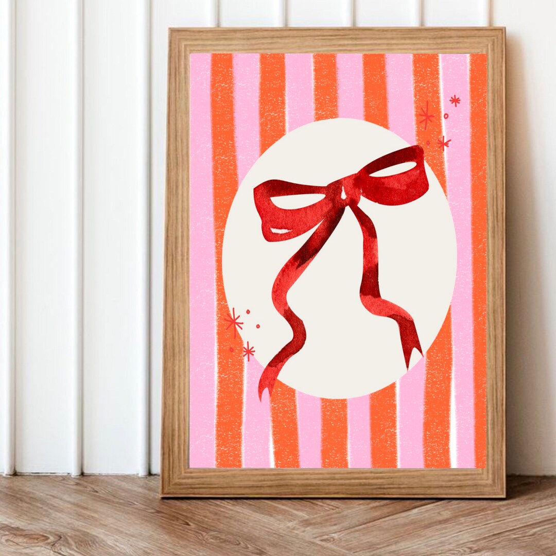 Watercolor Bow Print, Office Printable, Striped Printable, Bow, Red Bow ...