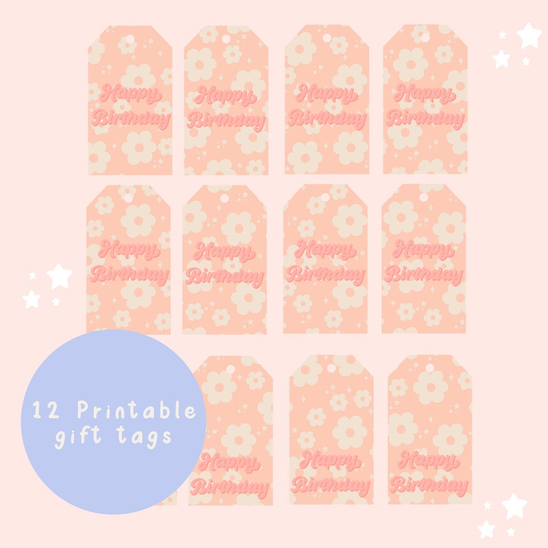 Printable Birthday Gift Tags, Floral Pastel Gift Tags, Thank You, Happy ...