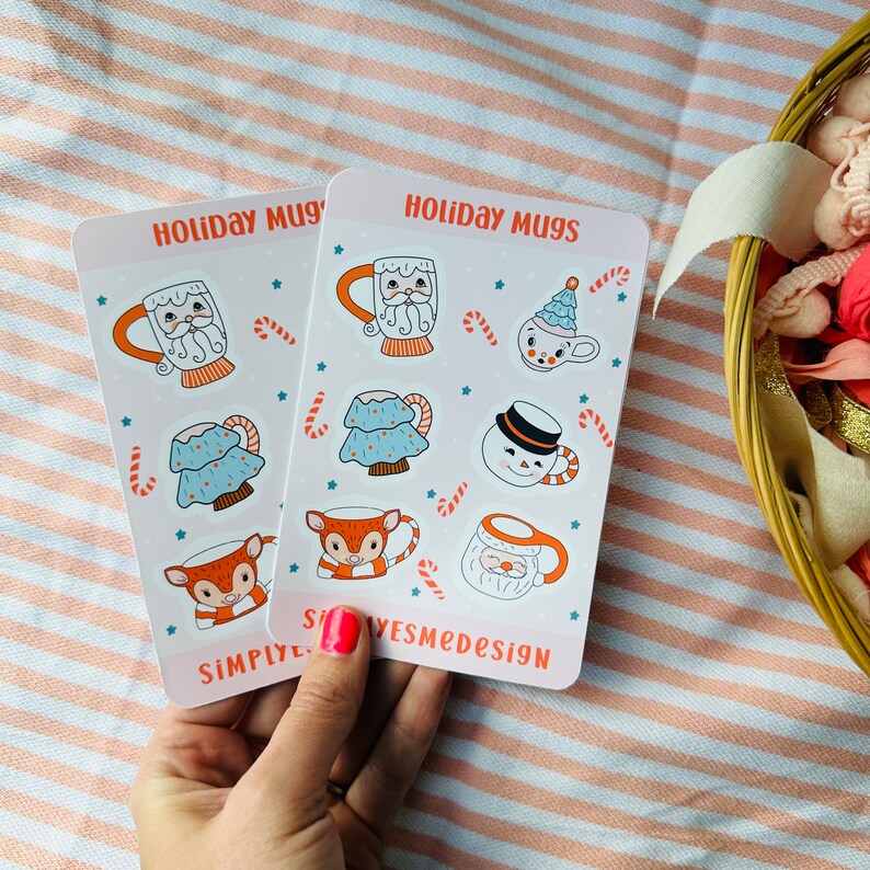 Matte Christmas Mugs Sticker Sheet, Festive Holiday Sticker Sheet ...
