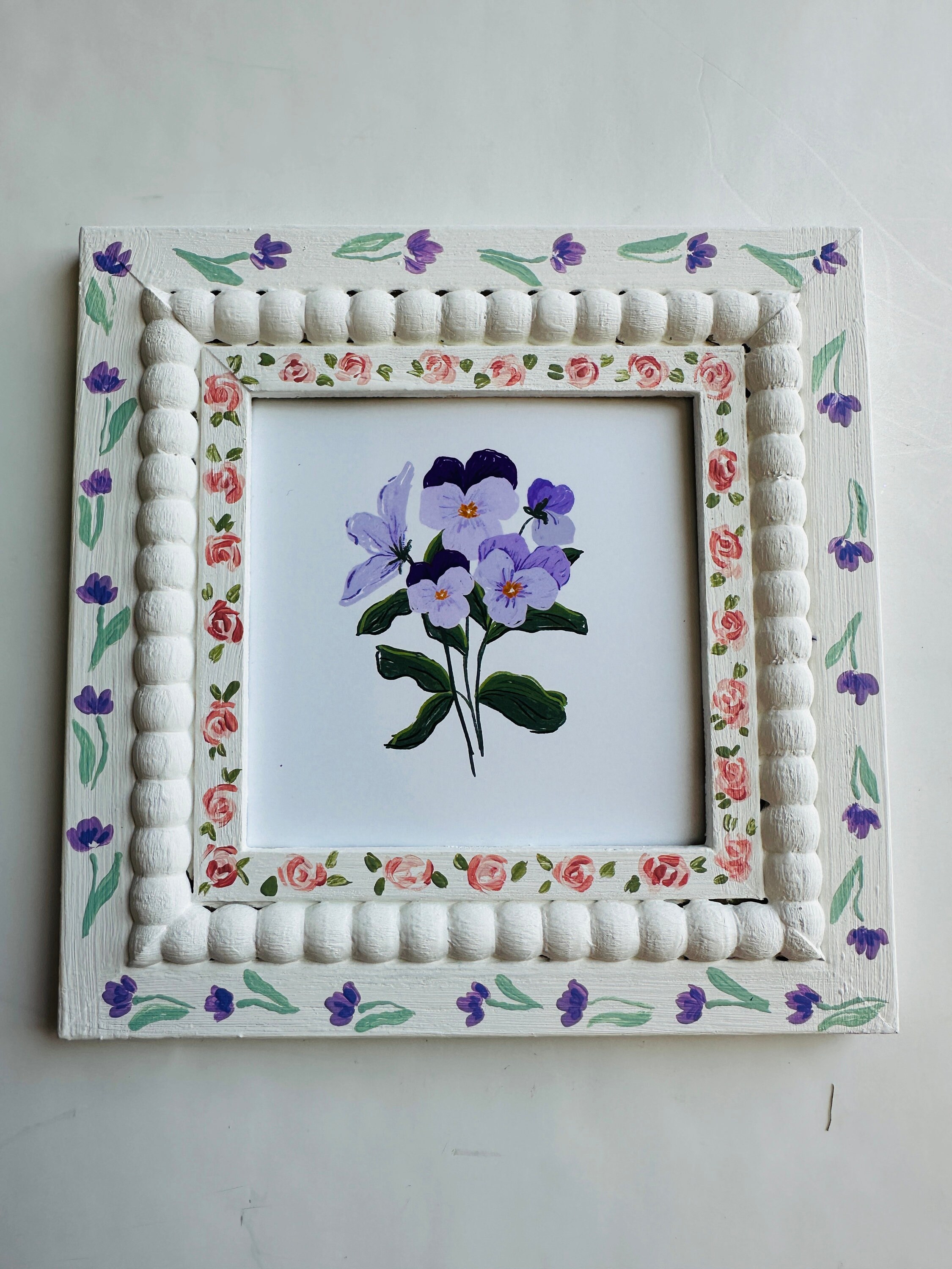 Pansy Drawing in Floral Hand Painted Frame - Etsy