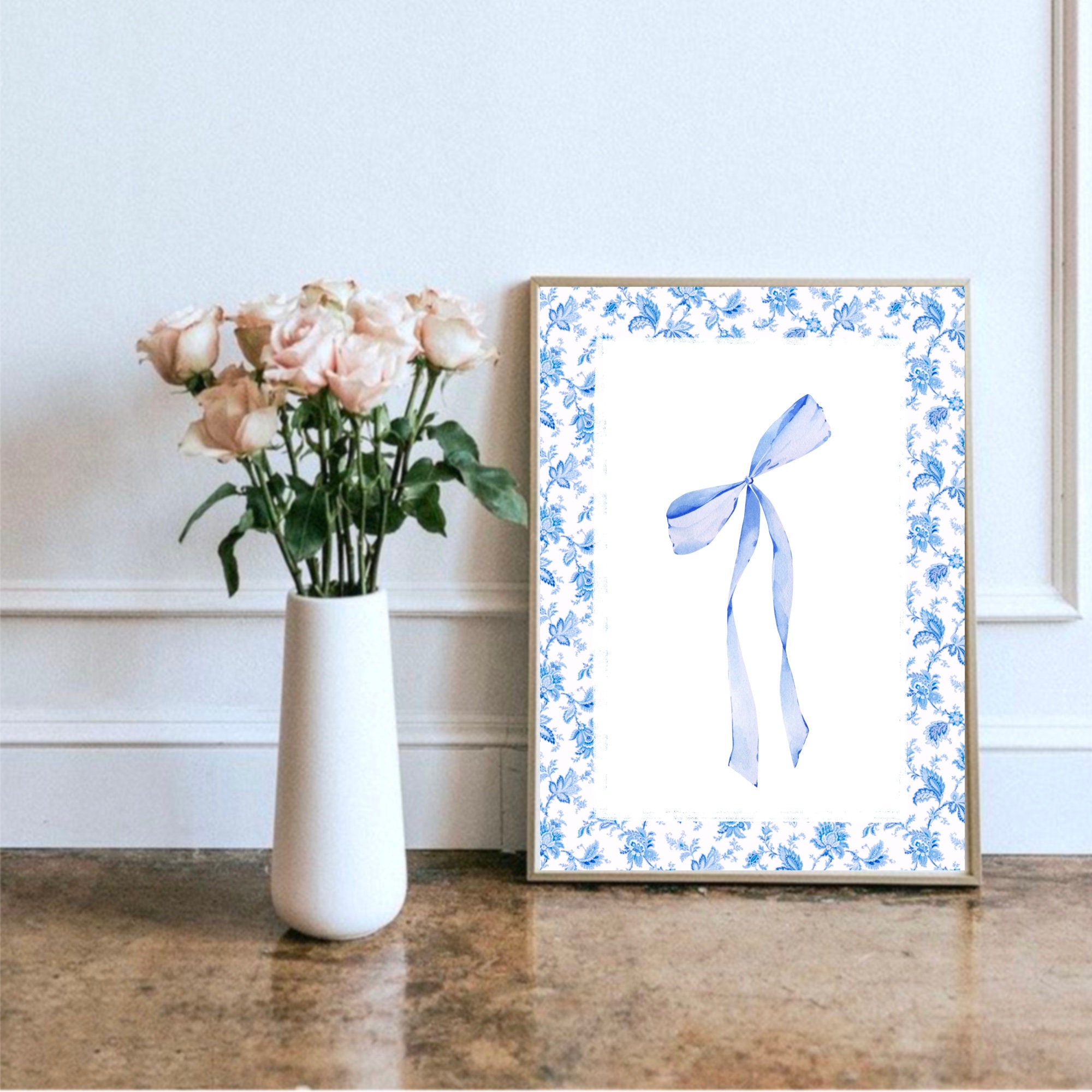 Blue Watercolor Bow Print, Nursery Printable, Floral Printable, Bow ...