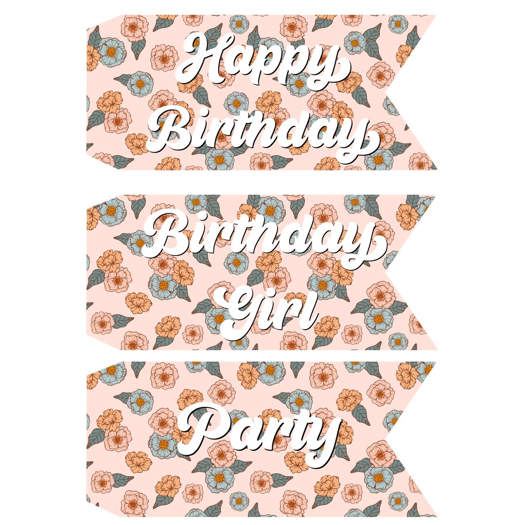 Happy Birthday Pennant Flag, Printable Pennant Flag, Glitter Birthday ...