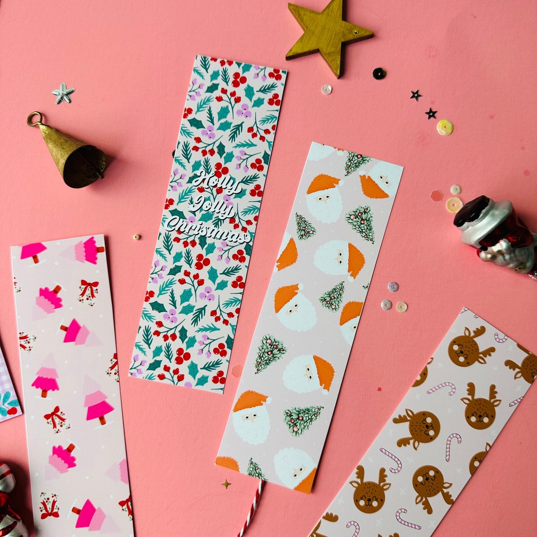 Set of 5 Printable Christmas Bookmarks, Pastel Holiday Bookmarks ...