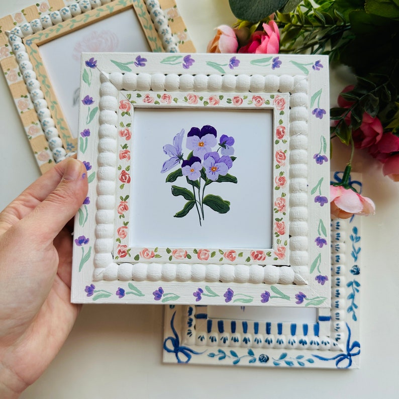 Pansy Drawing in Floral Hand Painted Frame - Etsy