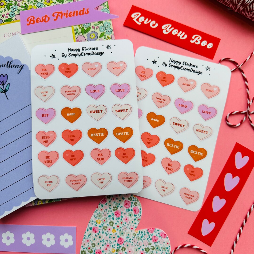 Matte Valentines Day Conversation Heart Sticker Sheet, Vday Sticker ...