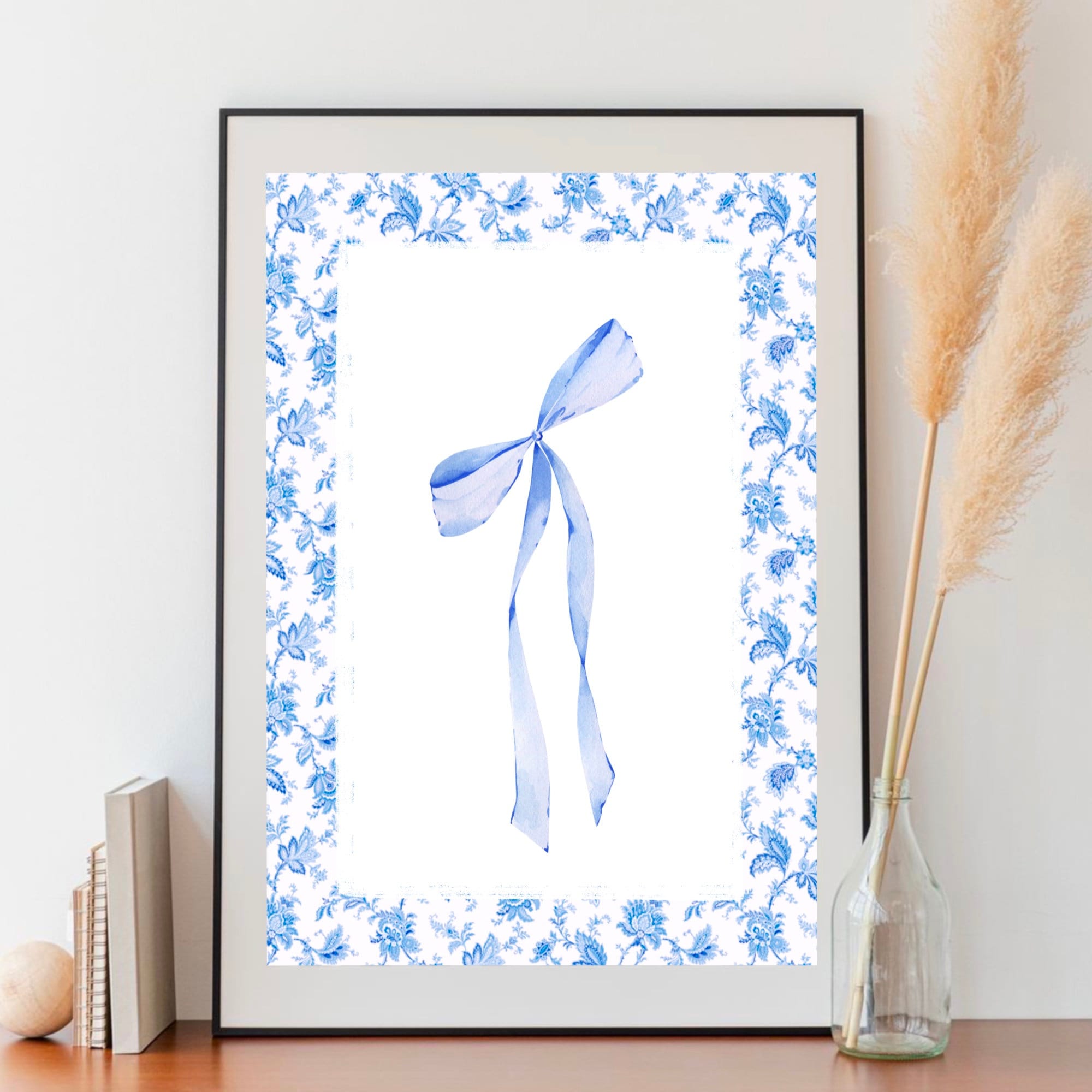 Blue Watercolor Bow Print, Nursery Printable, Floral Printable, Bow ...