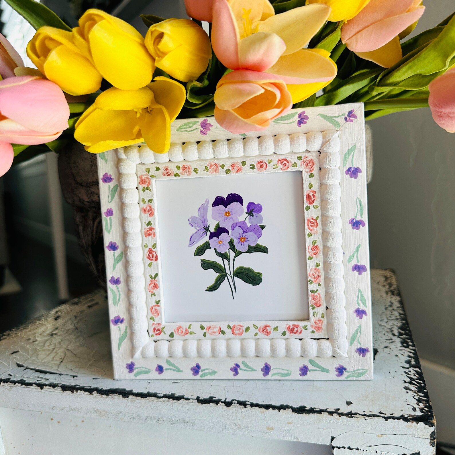 Pansy Drawing in Floral Hand Painted Frame - Etsy