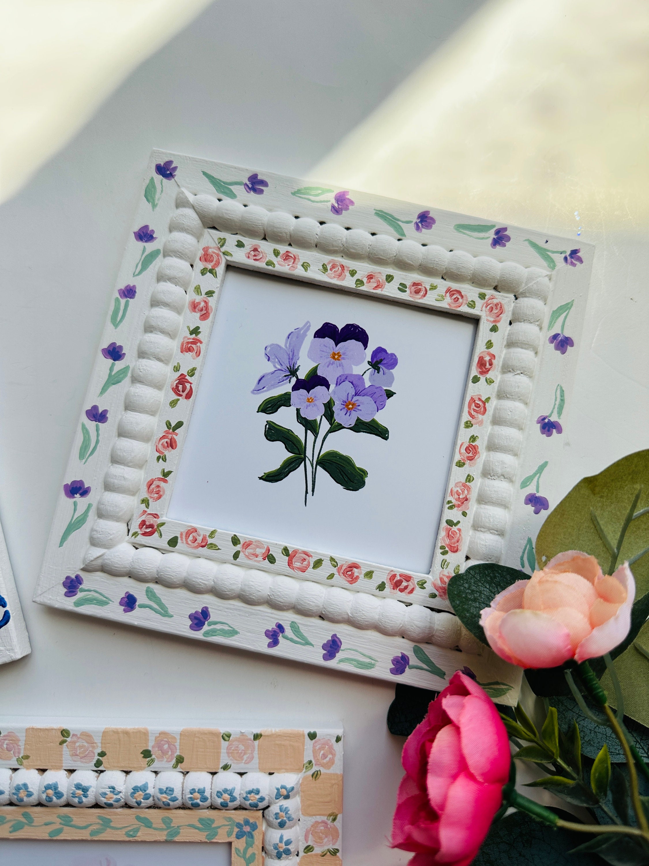 Pansy Drawing in Floral Hand Painted Frame - Etsy