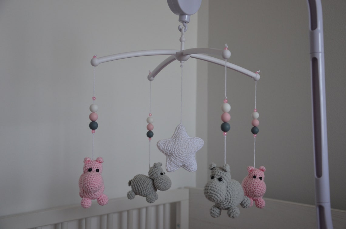 Yellow and Gray Baby Mobile With Crochet Hippo Crib Mobile - Etsy