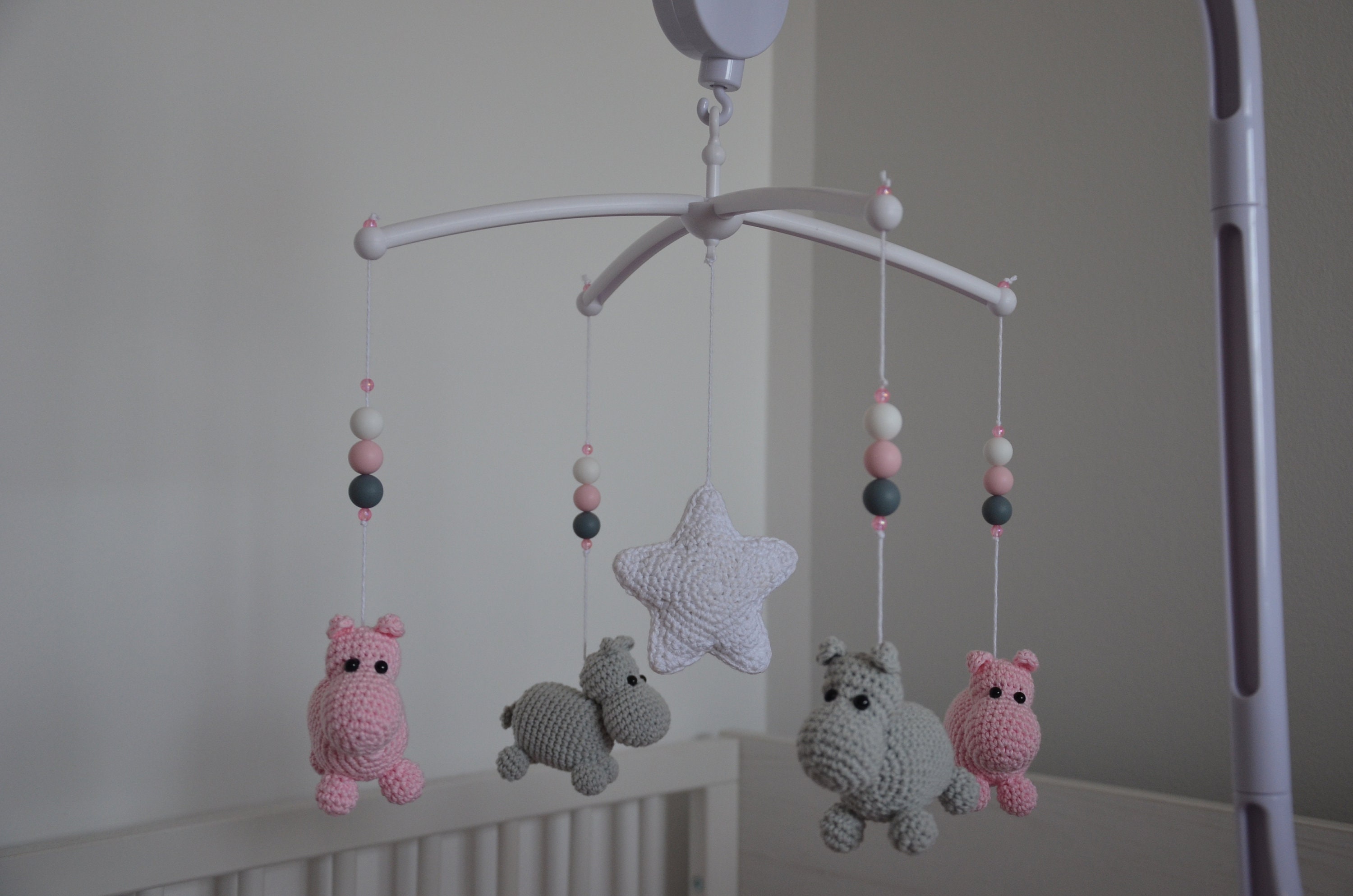 Yellow and Gray Baby Mobile With Crochet Hippo Crib Mobile - Etsy