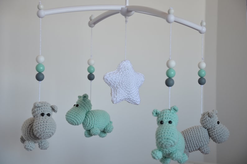 Yellow and Gray Baby Mobile With Crochet Hippo Crib Mobile - Etsy
