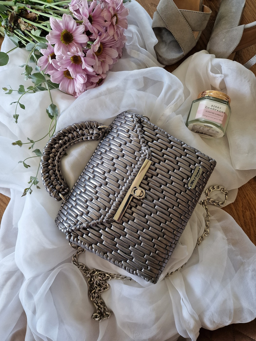 Handmade Silver Metallic Bag, Metallic Purse, Evening Silver Bag ...