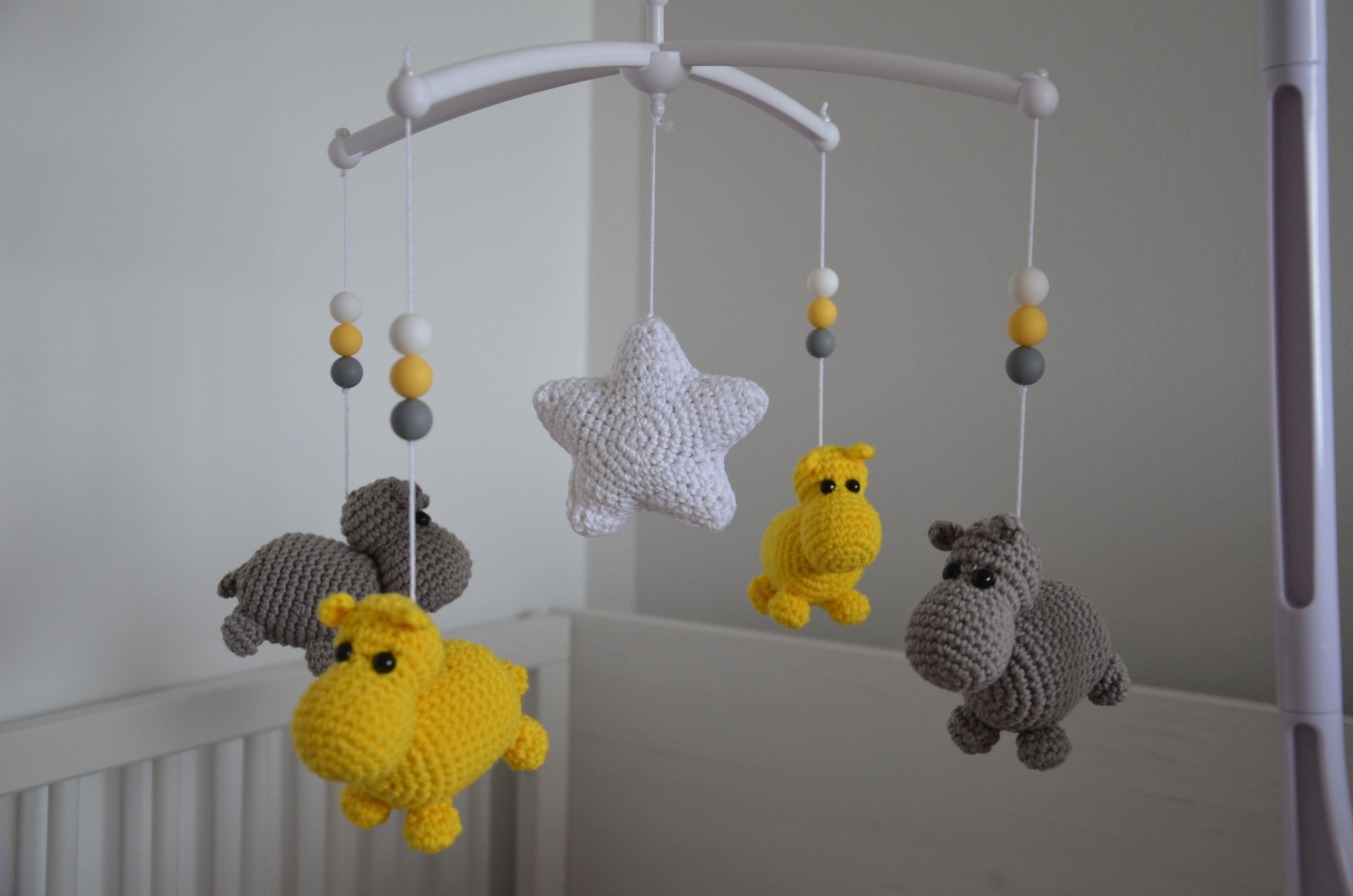 Yellow and Gray Baby Mobile With Crochet Hippo Crib Mobile - Etsy