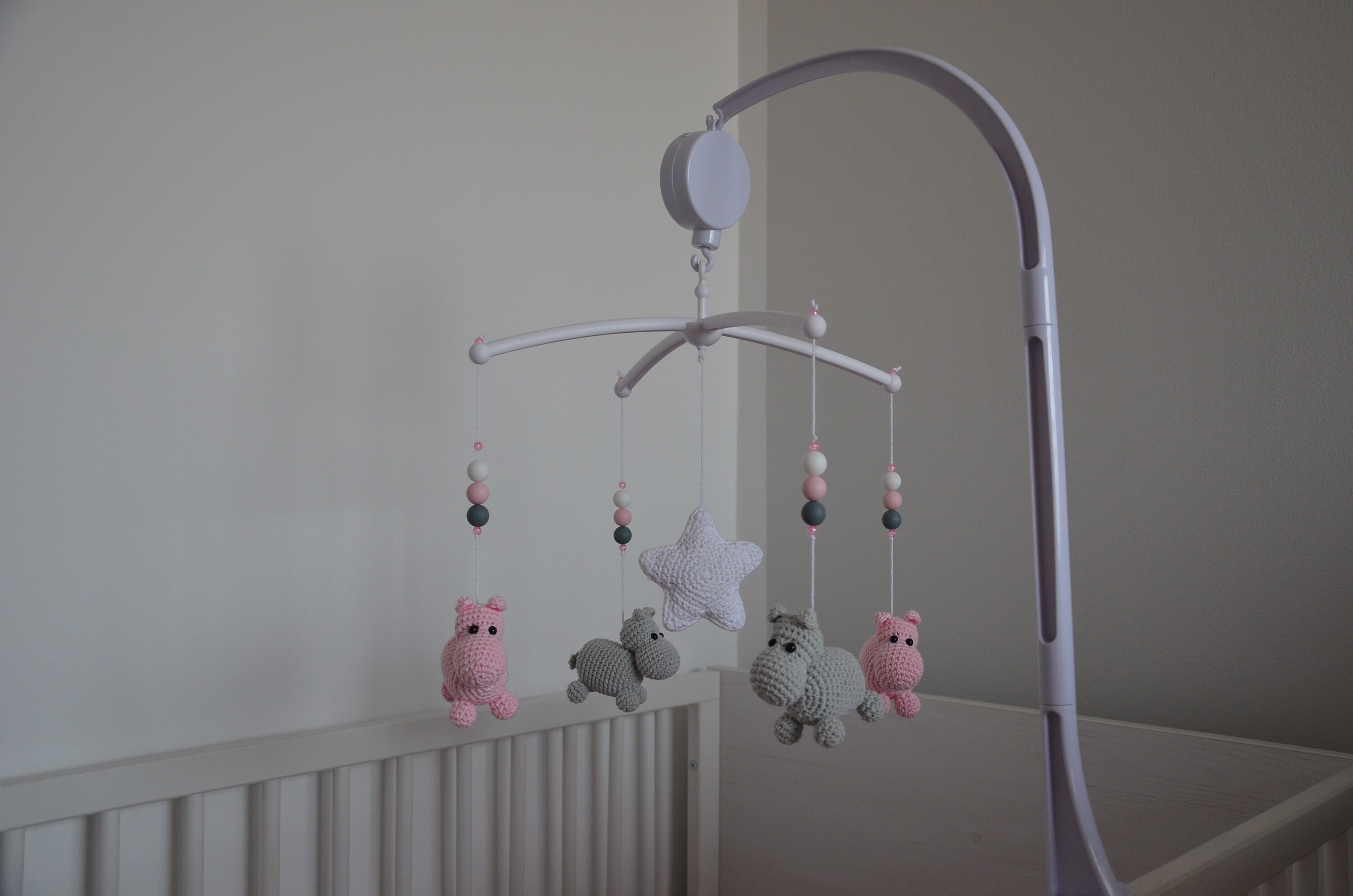 Yellow and Gray Baby Mobile With Crochet Hippo Crib Mobile - Etsy
