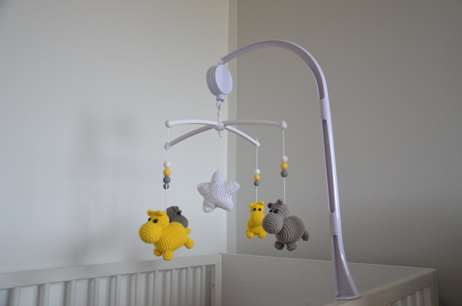 Yellow and Gray Baby Mobile With Crochet Hippo Crib Mobile - Etsy