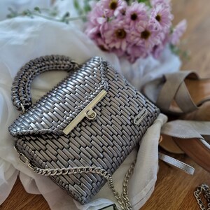 Handmade Silver Metallic Bag, Metallic Purse, Evening Silver Bag ...