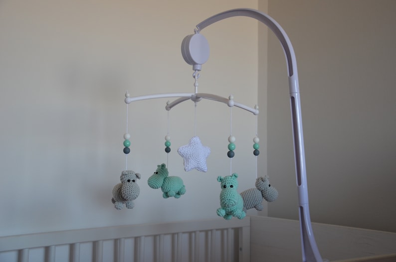 Yellow and Gray Baby Mobile With Crochet Hippo Crib Mobile - Etsy