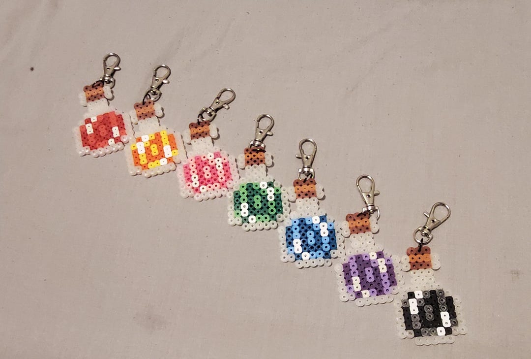 Pixel Art Potion Bottle Keyring - Handmade Hama Bead Design - Cute ...