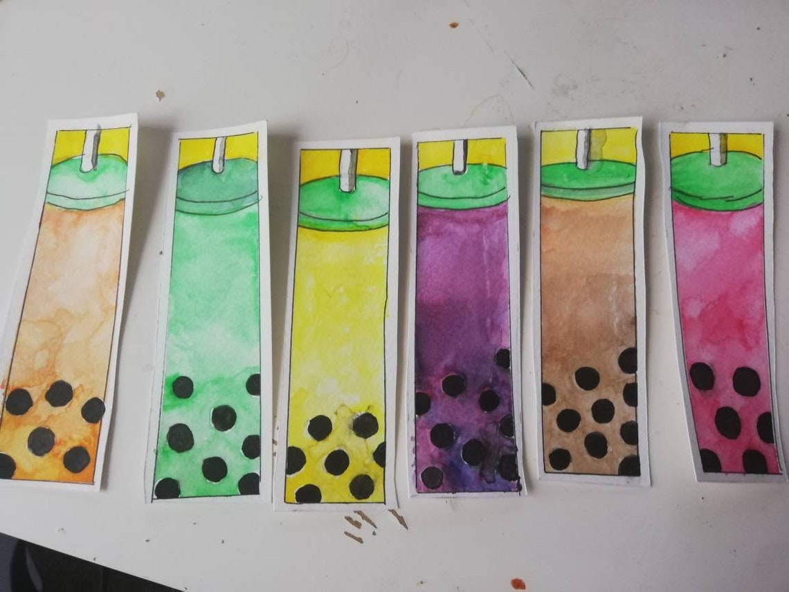 Boba Bubble Tea Bookmark Watercolour - Etsy