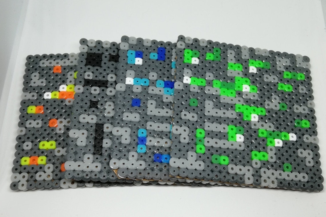 Minecraft Ore Hama Bead Coasters Handmade Perler Beads Gold - Etsy
