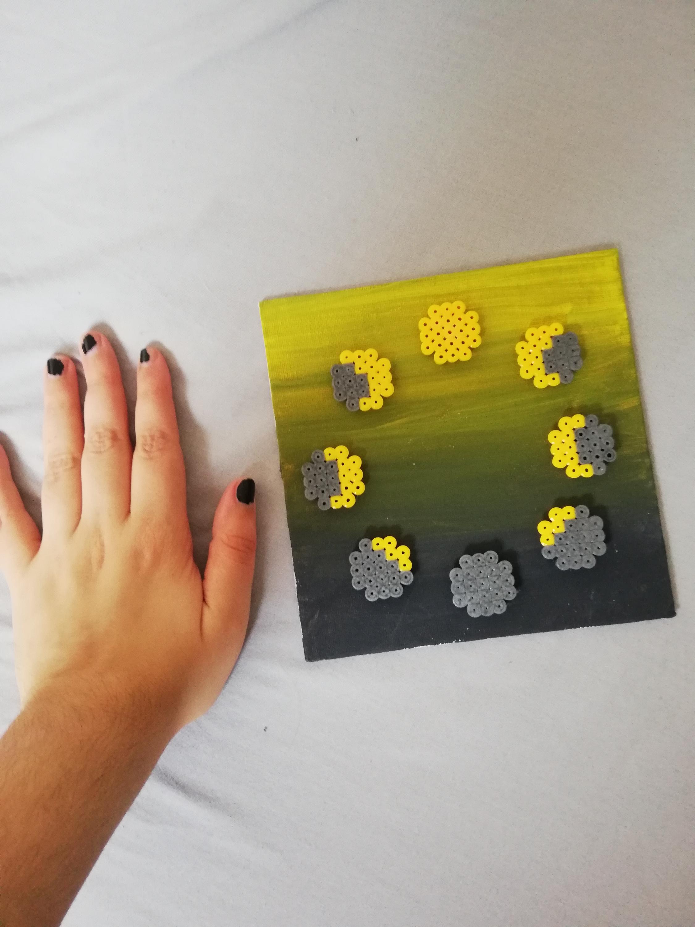 Hama Bead Moon Phases Wall Art | Handmade Canvas Decor | Lunar Cycle ...