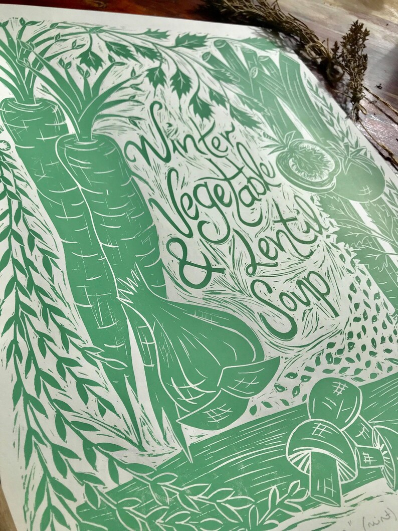 Winter Vegetable and Lentil Soup Lino Print - Etsy