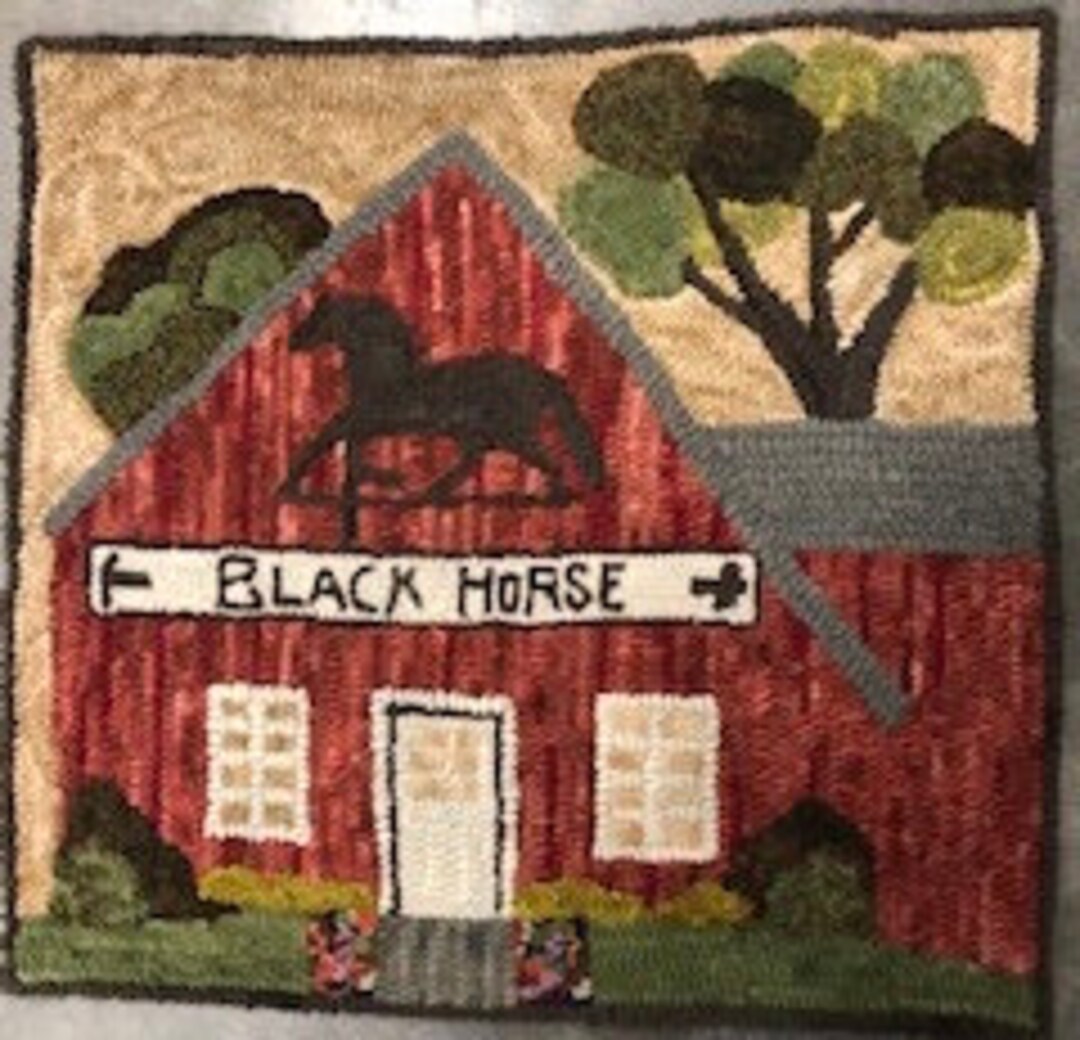 Black Horse Farm Hooked Rug - Etsy