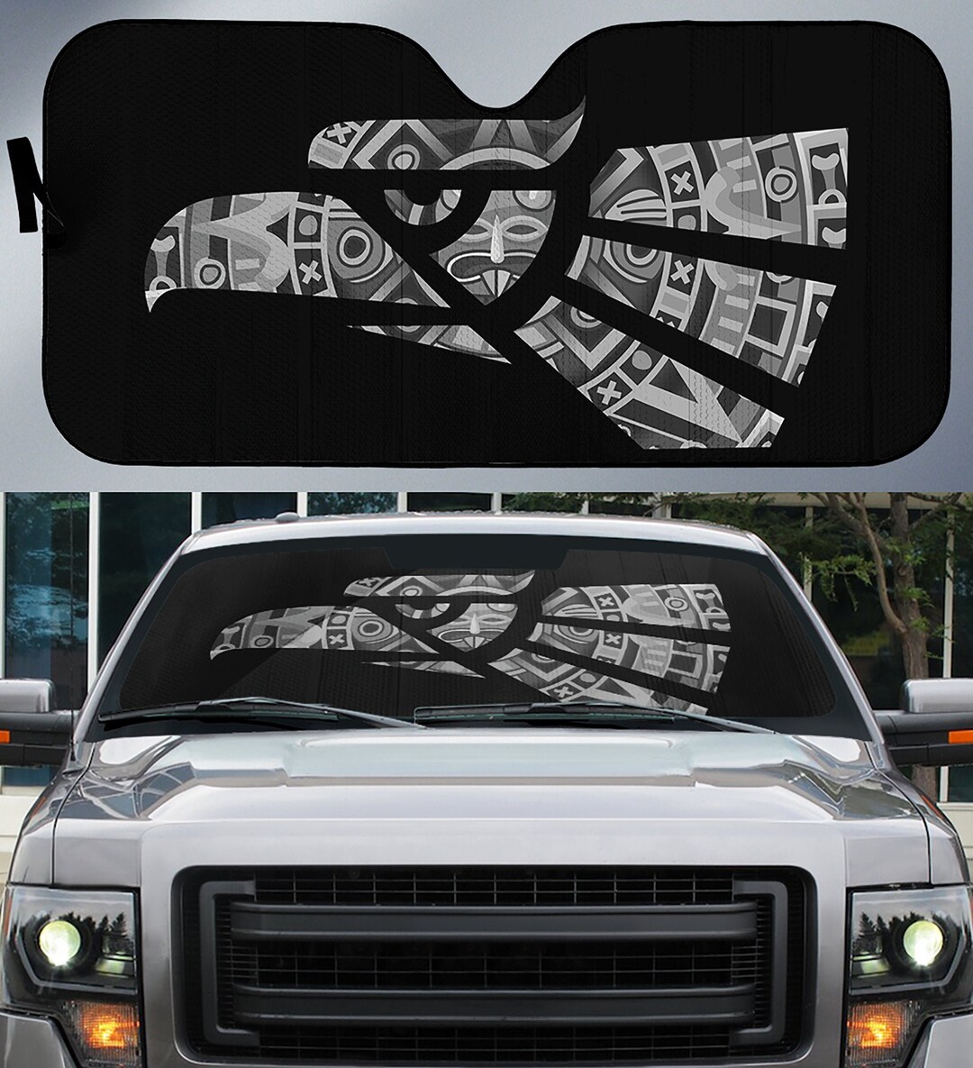 Auto Shade Hecho En Mexico Eagle Design With Aztec Calendar Mexican ...