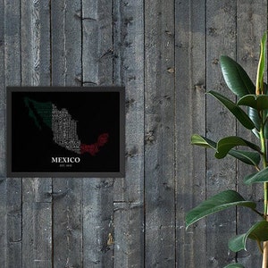 Mexico Map With State Names and Flag Colors Framed Poster Cuadro De ...