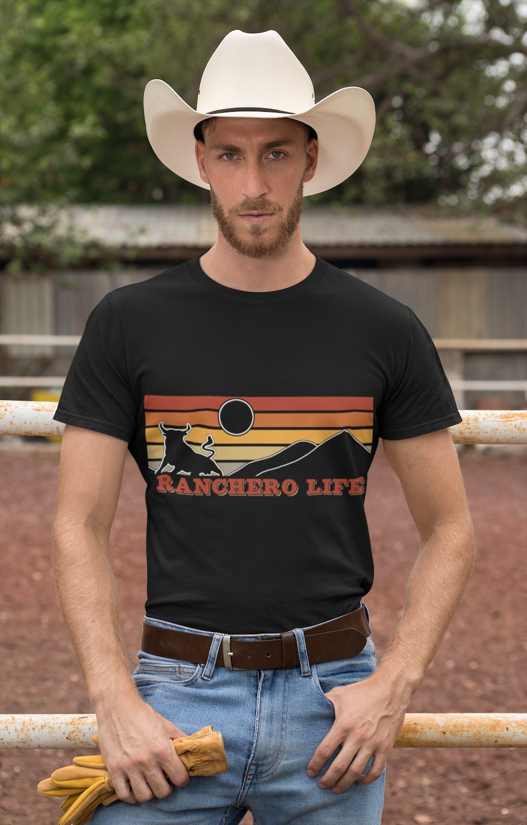 Camiseta De Rancho Ranchero Life With Retro Sunset Design Western ...