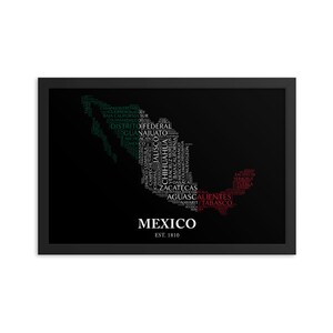 Mexico Map With State Names and Flag Colors Framed Poster Cuadro De ...