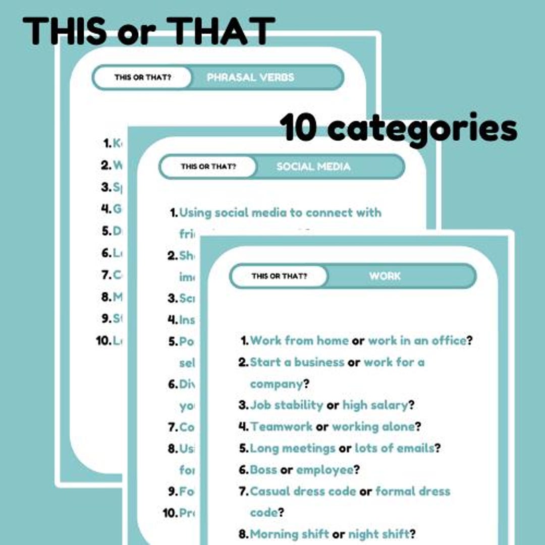 This or That ESL BUNDLE Worksheets for English Teachers - Etsy