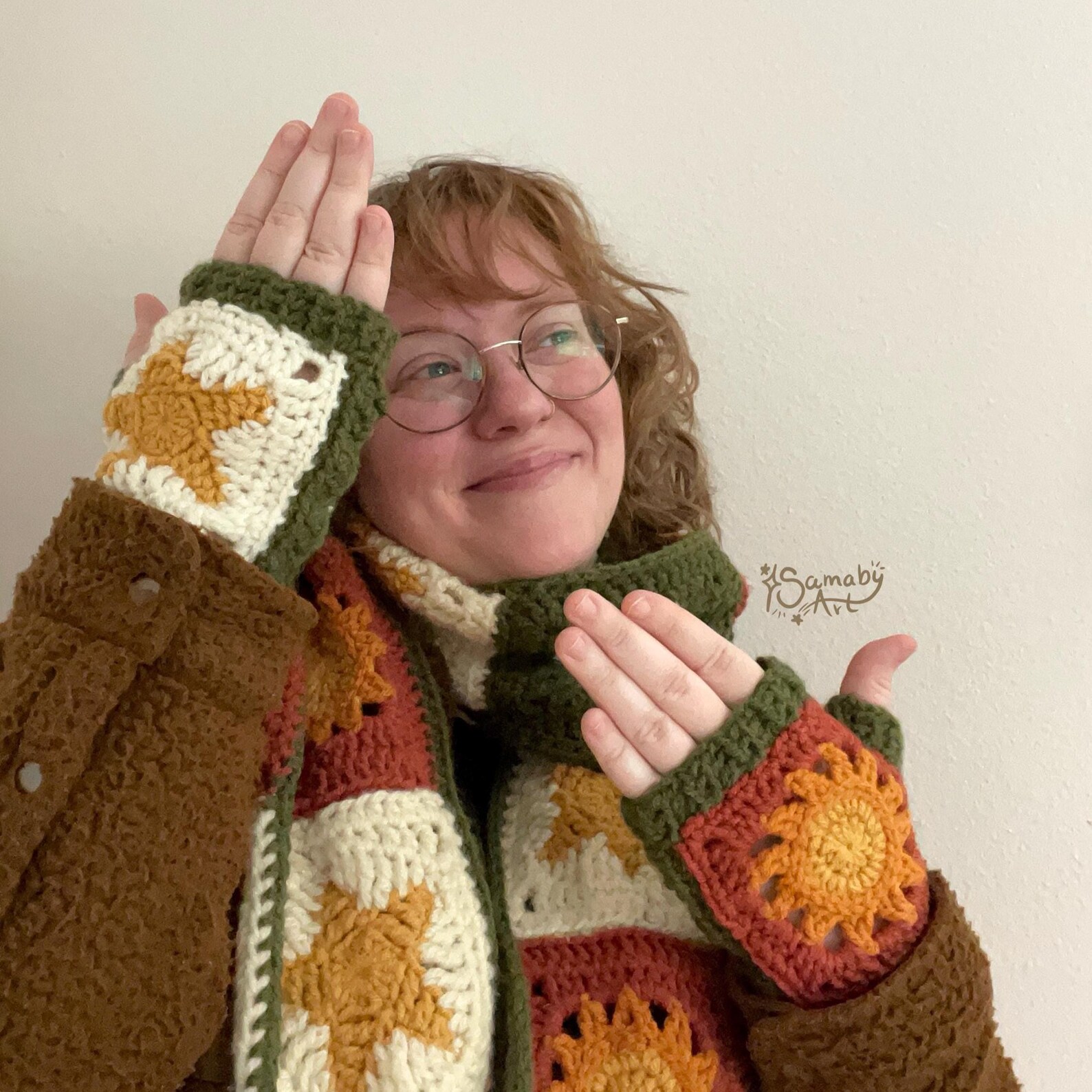Crochet Celestial Granny Square Fingerless Gloves: Sun, Moon, & Stars ...