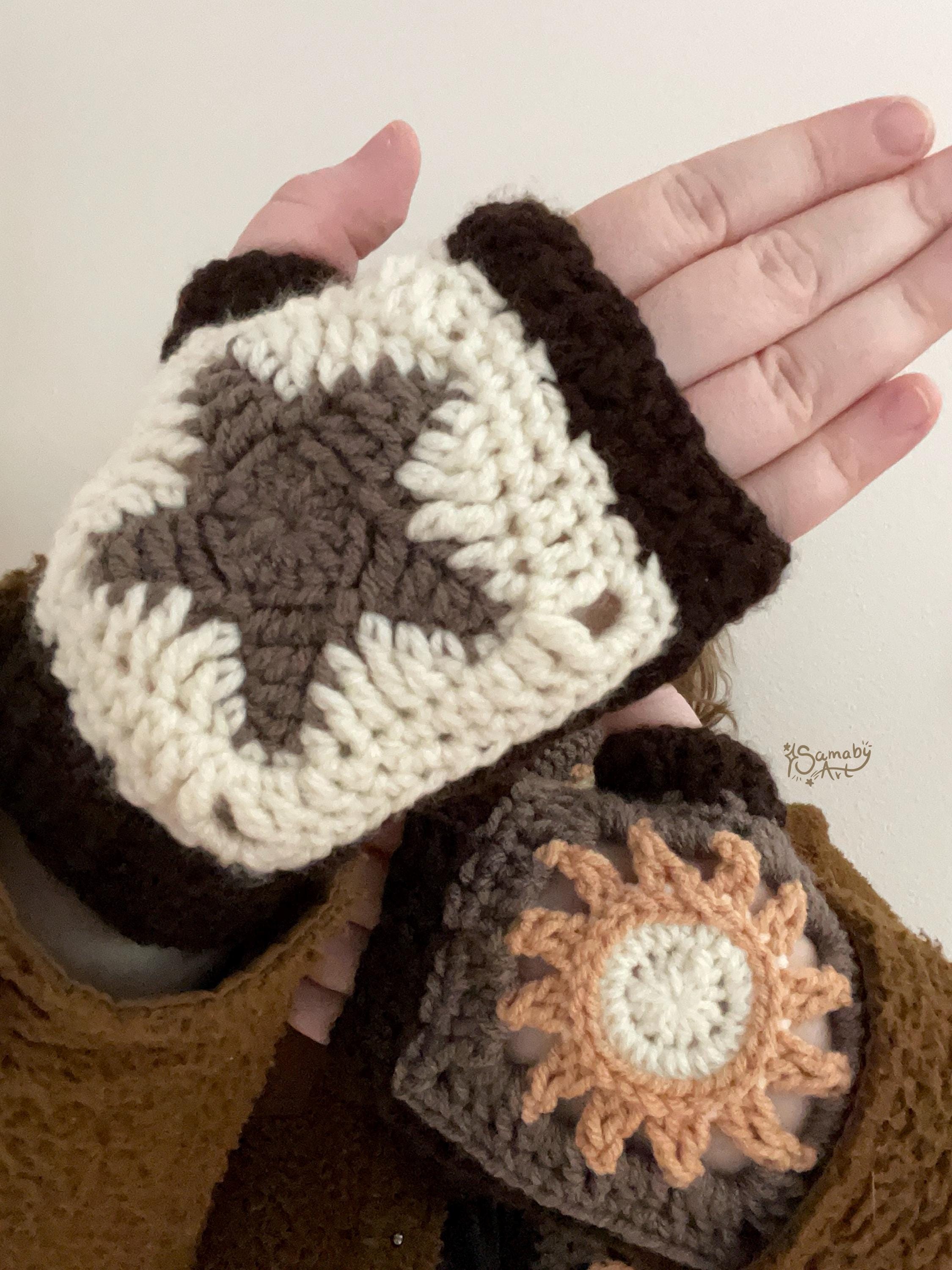 Crochet Celestial Granny Square Fingerless Gloves: Sun, Moon, & Stars ...