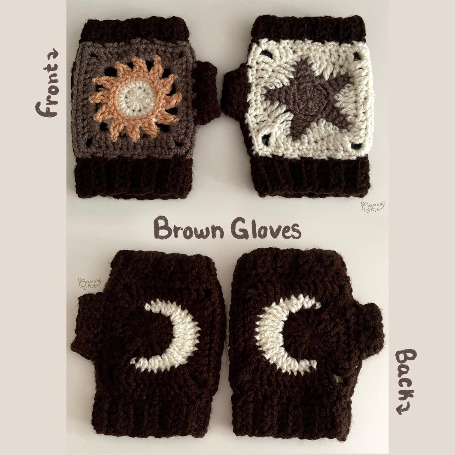 Crochet Celestial Granny Square Fingerless Gloves: Sun, Moon, & Stars ...