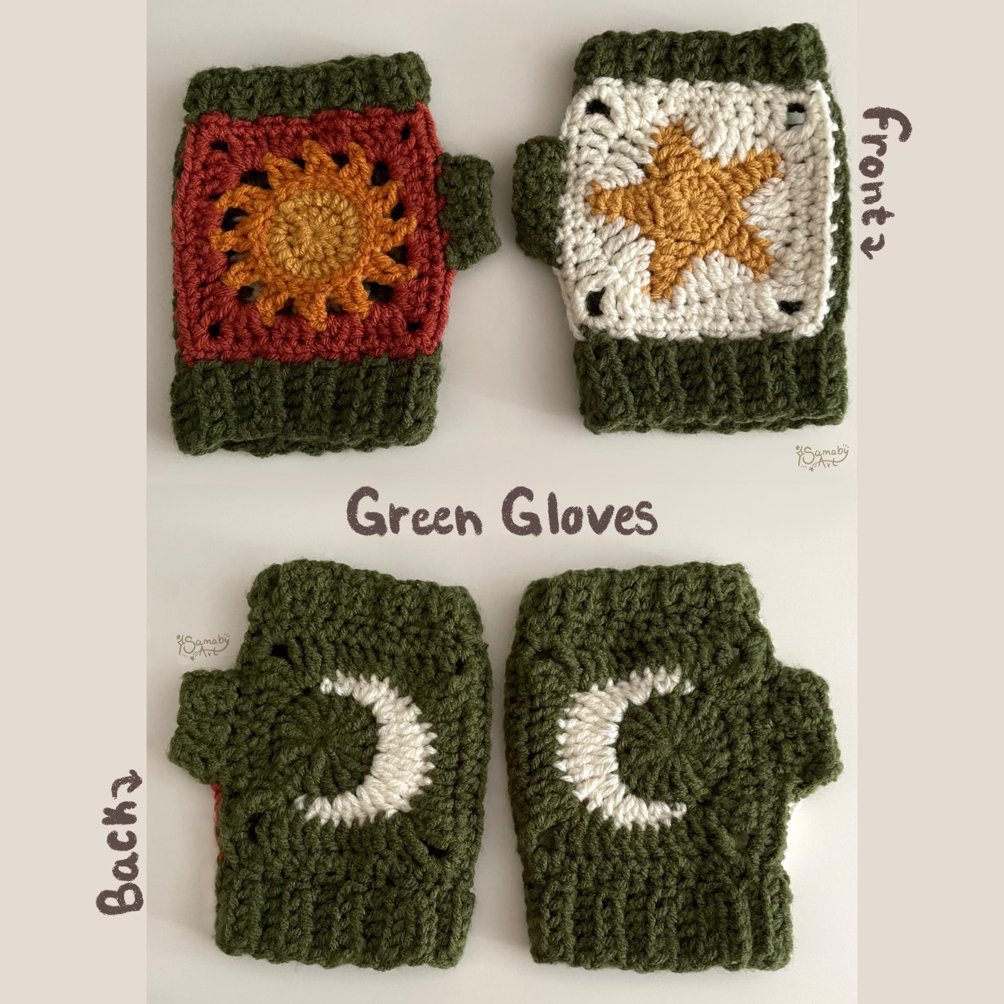 Crochet Celestial Granny Square Fingerless Gloves: Sun, Moon, & Stars ...